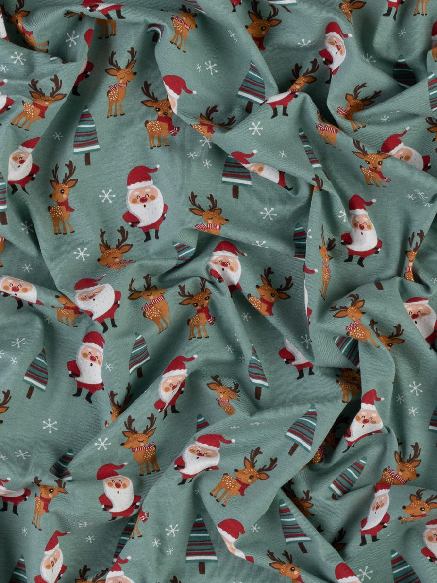Christmas Cotton Single Jersey - Joyeux Noel Grey Green – Fabworks Online